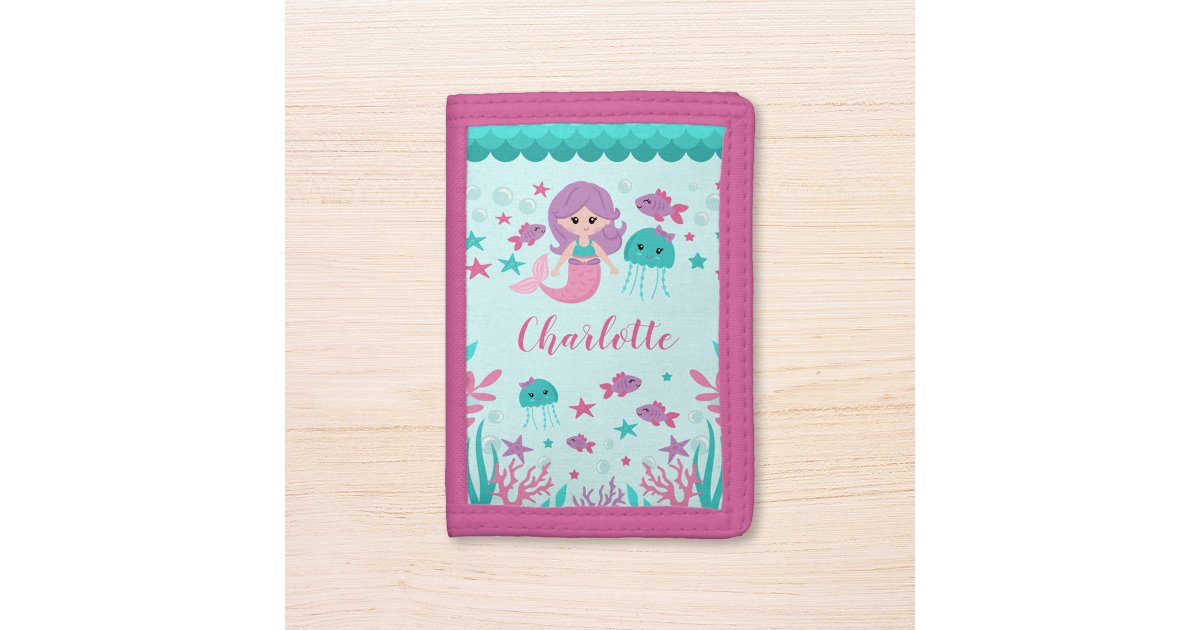 Cute Mermaid Personalized Girl Trifold Wallet | Zazzle