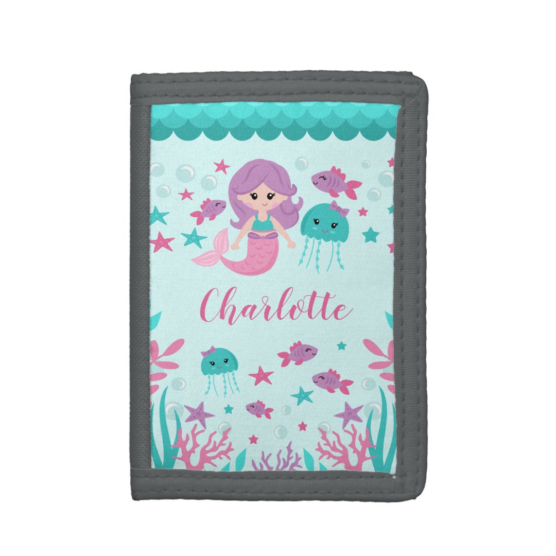 Cute Mermaid Personalized Girl Trifold Wallet | Zazzle
