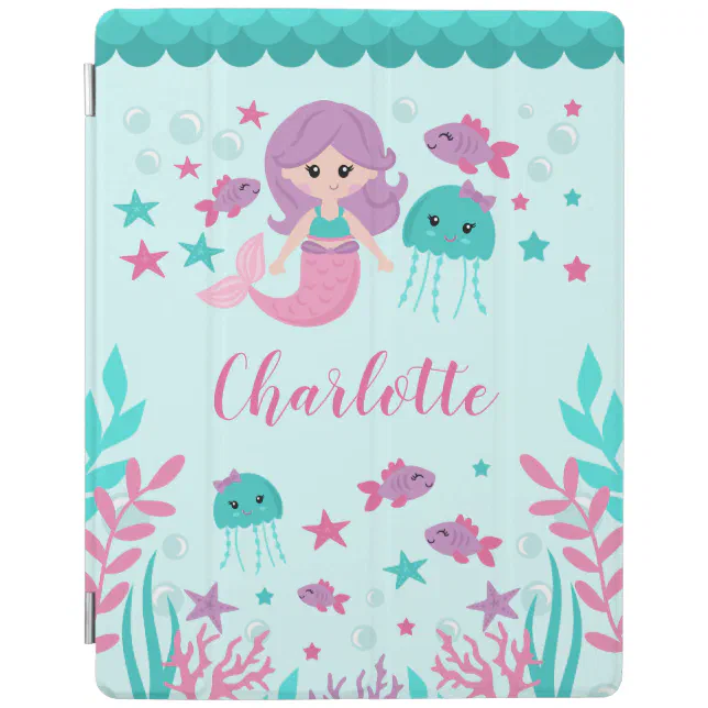 Cute Mermaid Personalized Kids iPad Smart Cover | Zazzle