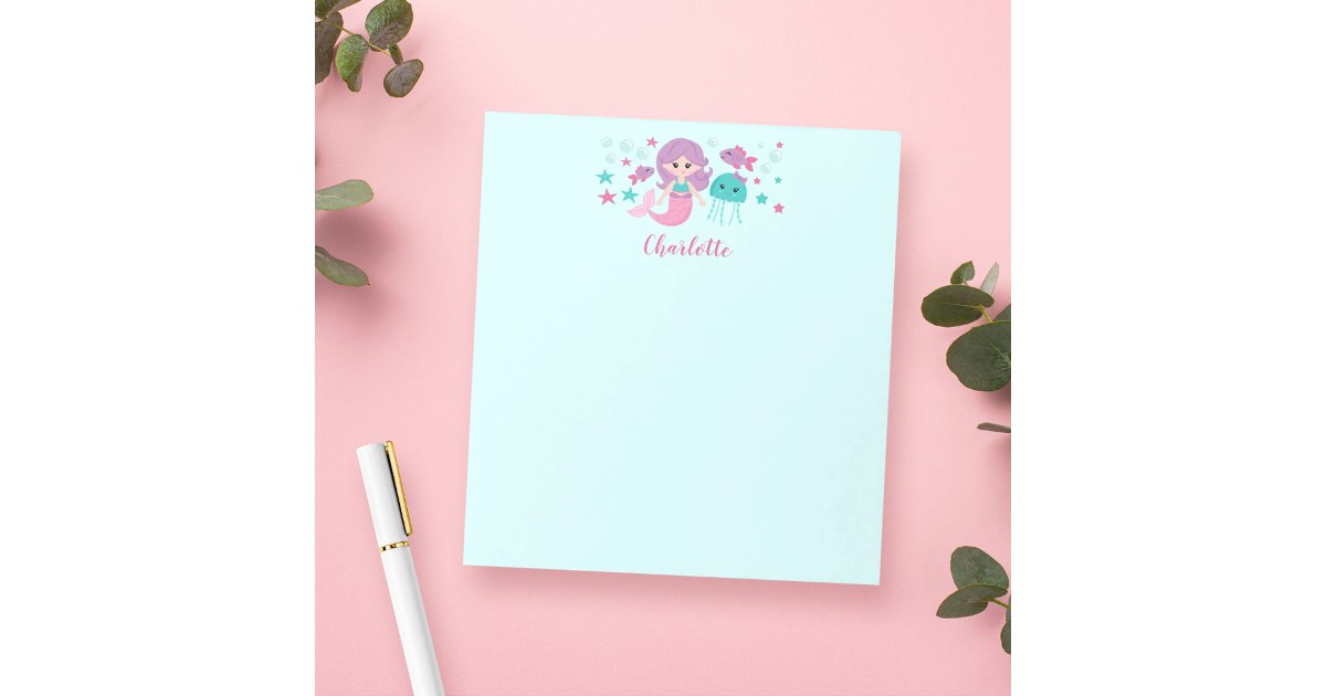 Cute Mermaid Personalized Kids Notepad | Zazzle