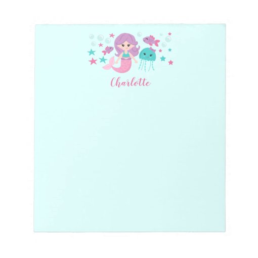 Cute Mermaid Personalized Kids Notepad | Zazzle