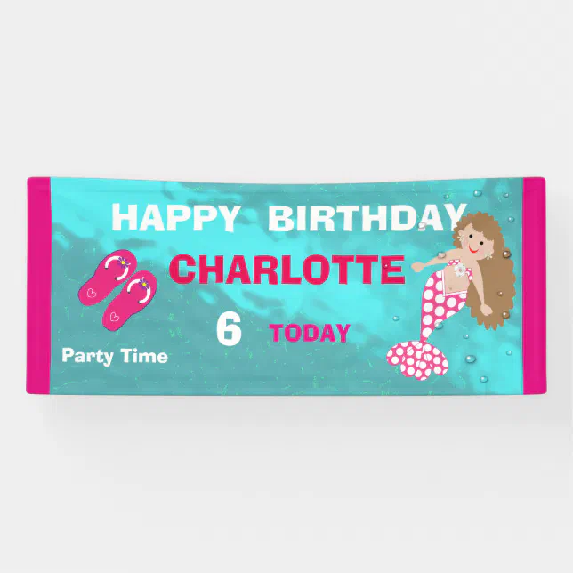 Cute Mermaid Pool Beach Swim Party Personalized Banner | Zazzle