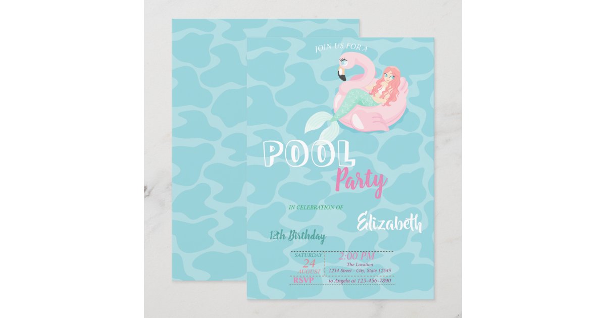 Cute Mermaid Pool Birthday Party Invitation | Zazzle