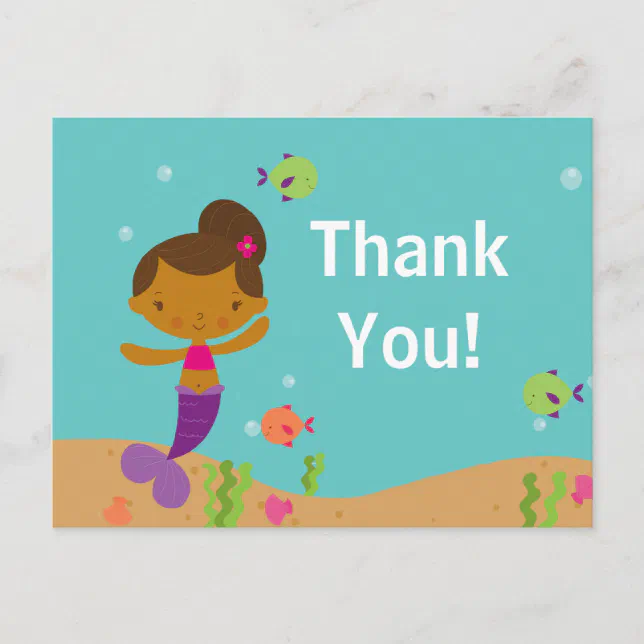 Cute Mermaid Pool Party Thank You Note Postcard | Zazzle