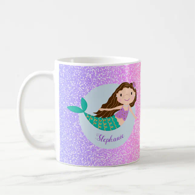Cute Mermaid Rainbow Glitter Personalized Coffee Mug | Zazzle