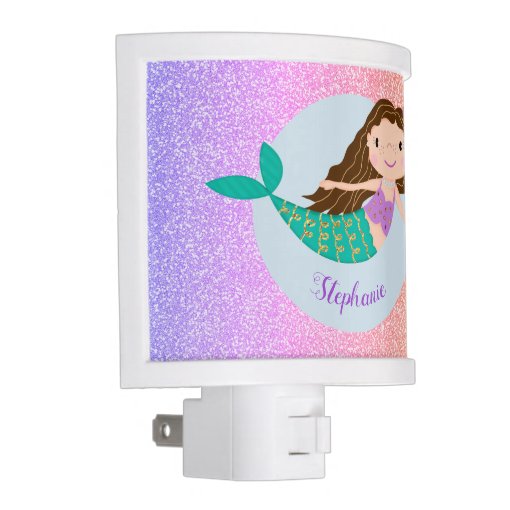 Cute Mermaid Rainbow Glitter Personalized Night Light | Zazzle