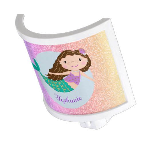 Cute Mermaid Rainbow Glitter Personalized Night Light | Zazzle