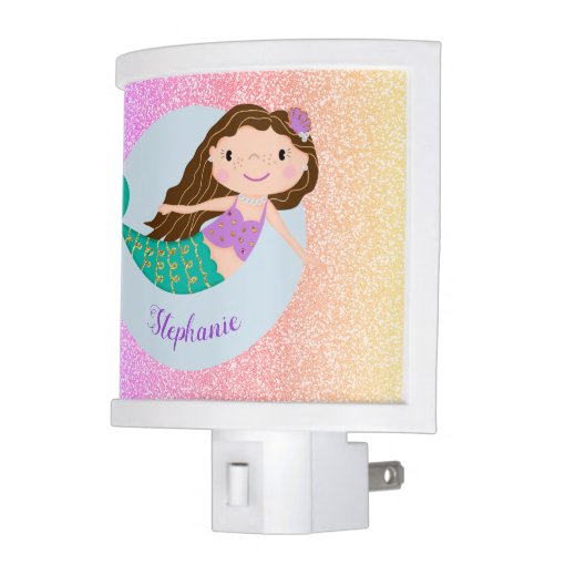 Cute Mermaid Rainbow Glitter Personalized Night Light | Zazzle
