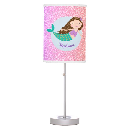 Cute Mermaid Rainbow Glitter Personalized Table Lamp | Zazzle.com