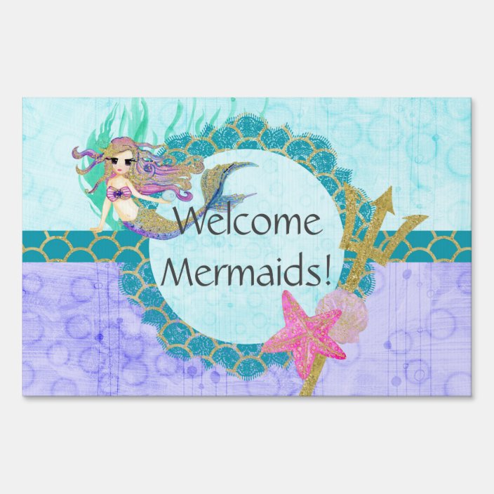 Cute Mermaid Teal & Purple Welcome Mermaids Sign | Zazzle.com