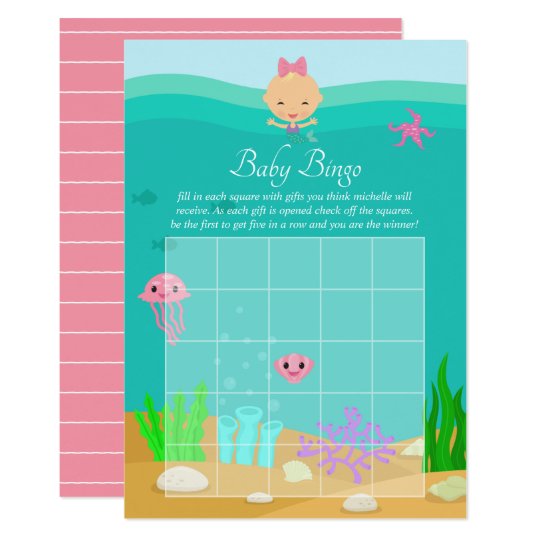 Cute Mermaid Under the Sea Girl Baby Shower Bingo Invitation | Zazzle.com