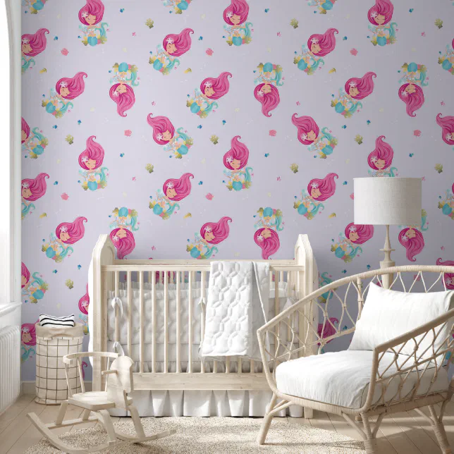 Cute Mermaid Under Water Lavender Mist Nursery Wallpaper | Zazzle