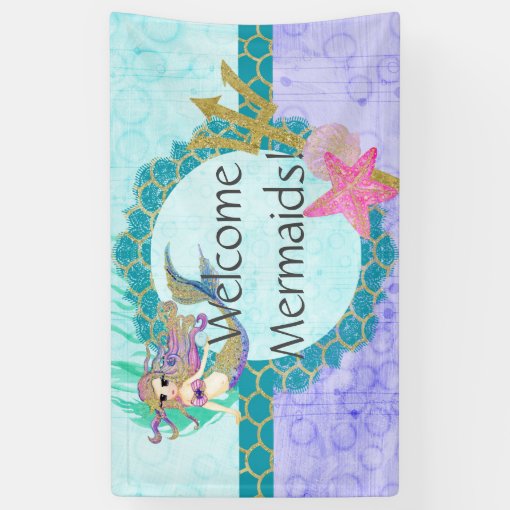 Cute Mermaid Welcome Mermaids Birthday Party Banner | Zazzle