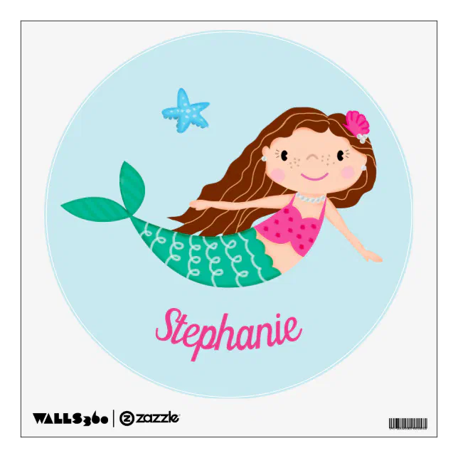 Cute Mermaid Whimsical Personalized Wall Decal | Zazzle