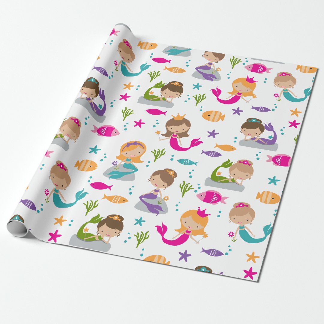 Cute Mermaids and Fish Under the Sea Wrapping Paper | Zazzle