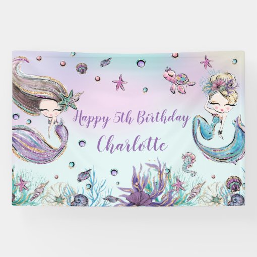 Cute Mermaids Birthday Pool Party Backdrop Welcome Banner | Zazzle
