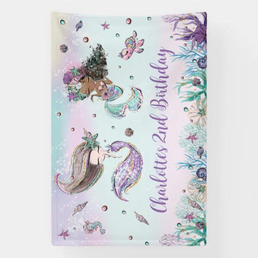 Cute Mermaids Birthday Pool Party Backdrop Welcome Banner | Zazzle