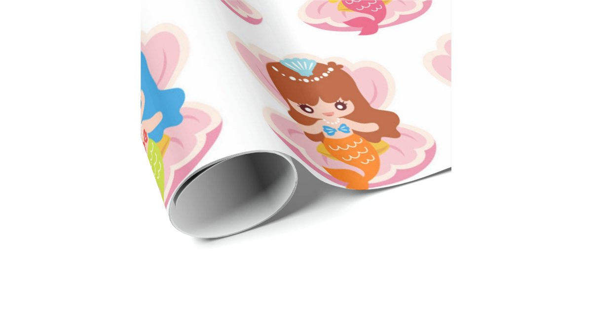 Cute mermaids in clam shell pattern wrapping paper | Zazzle