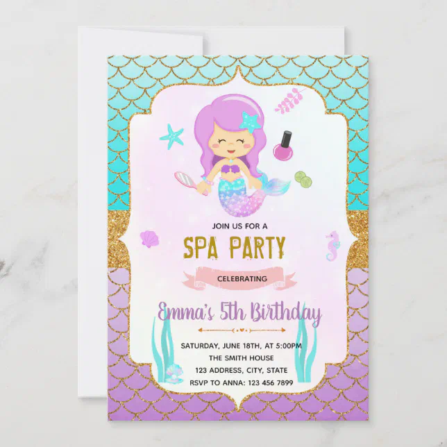 Cute mermaids spa theme invitation | Zazzle