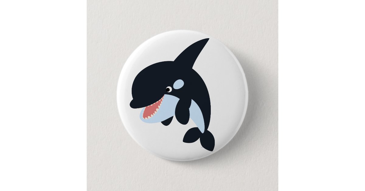 Cute Merry Cartoon Killer Whale Button Badge | Zazzle