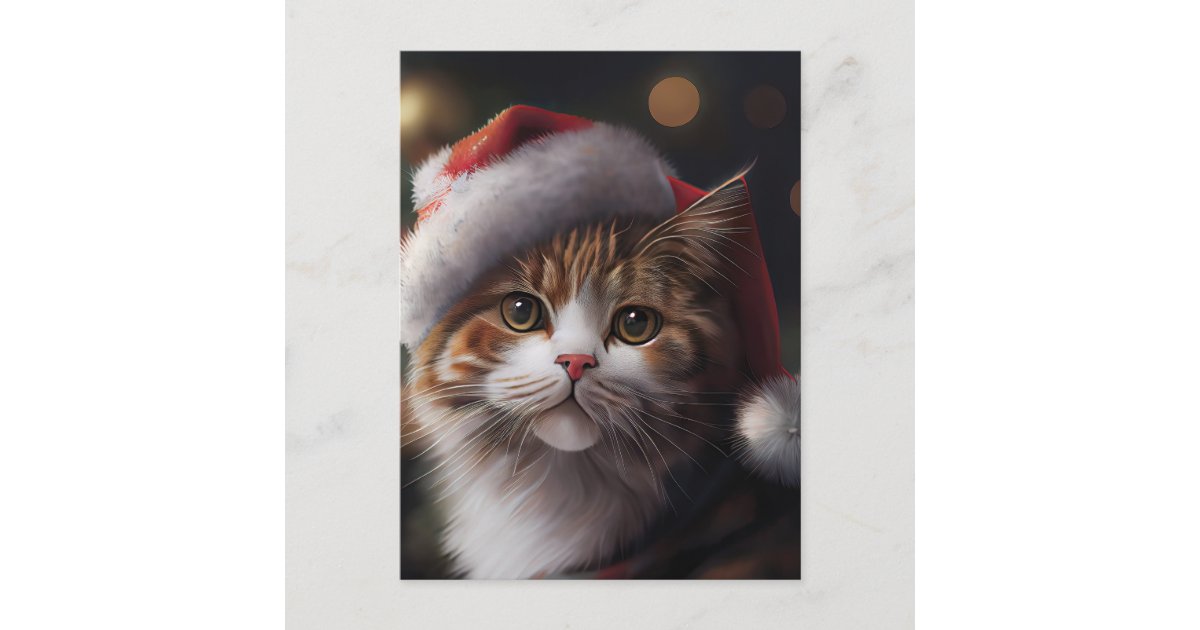 Cute Merry Christmas Cat postcard | Zazzle