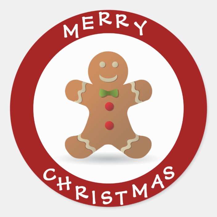 Cute Merry Christmas Gingerbread Man Classic Round Sticker | Zazzle