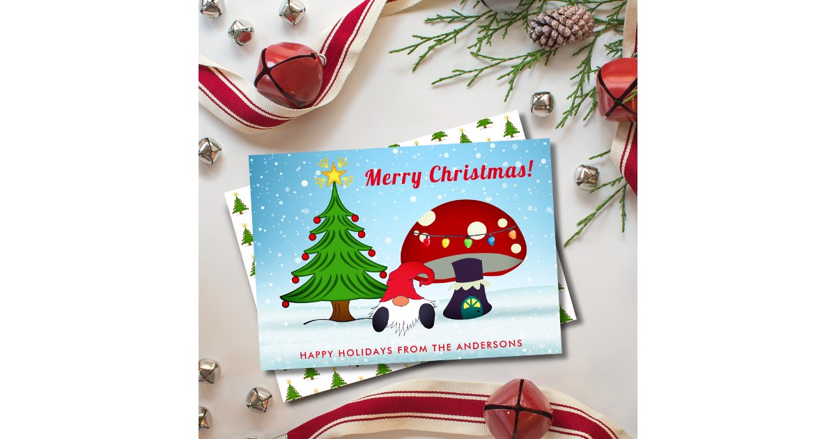 Cute Merry Christmas Gnome Holiday Card | Zazzle