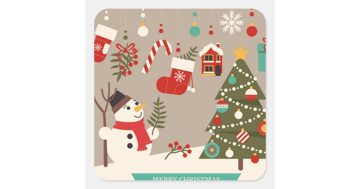 Cute Merry Christmas Ornaments Square Sticker | Zazzle
