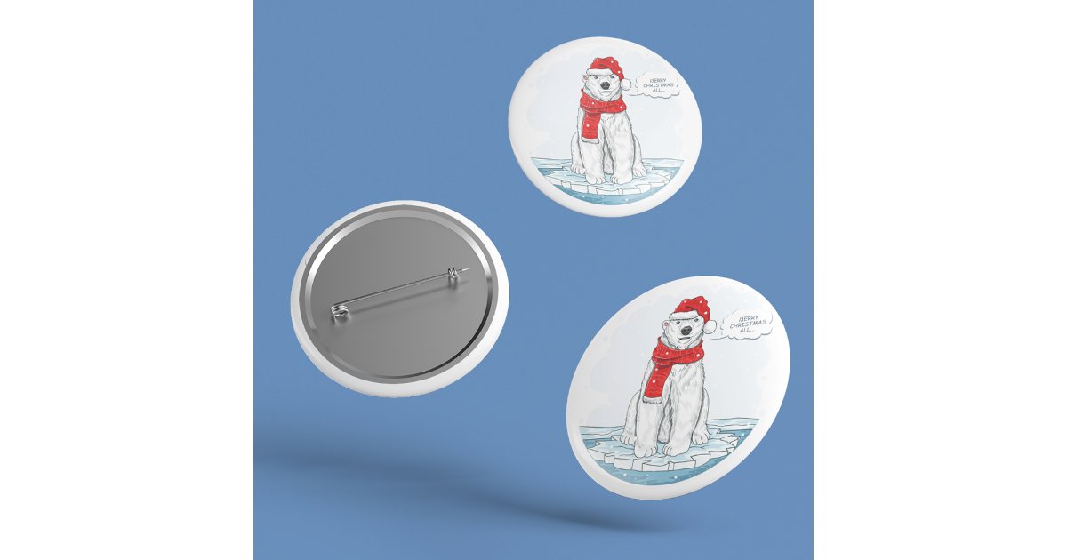 Cute Merry Christmas Polar Bear Button | Zazzle