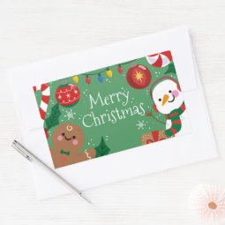 Cute Merry Christmas Rectangular Sticker | Zazzle
