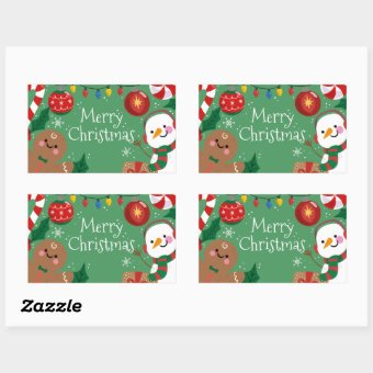 Cute Merry Christmas Rectangular Sticker | Zazzle