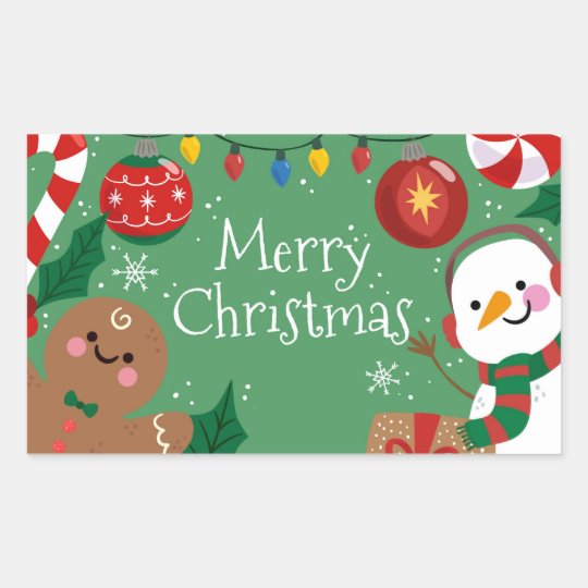 Cute Merry Christmas Rectangular Sticker | Zazzle.com
