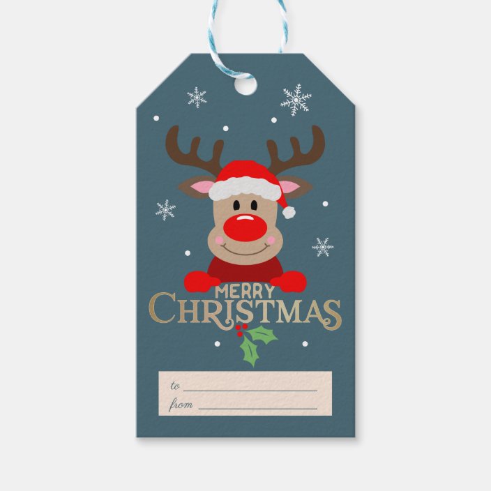 Cute Merry Christmas Rudolph Reindeer Gift Tags | Zazzle.com
