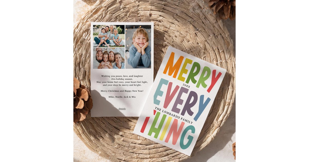 Cute Merry Everything Inclusive 3 photos collage Holiday Card | Zazzle