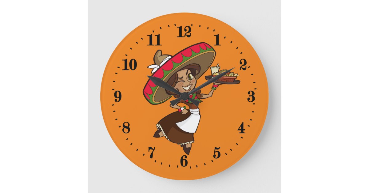 Cute Mexican lady decor Large Clock | Zazzle