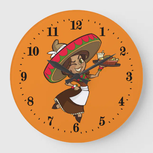 Cute Mexican lady decor Large Clock | Zazzle