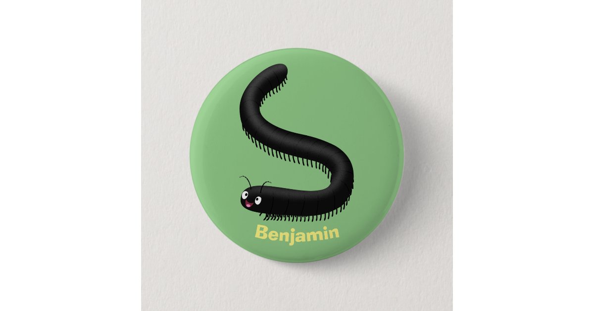 Cute millipede cartoon illustration button | Zazzle