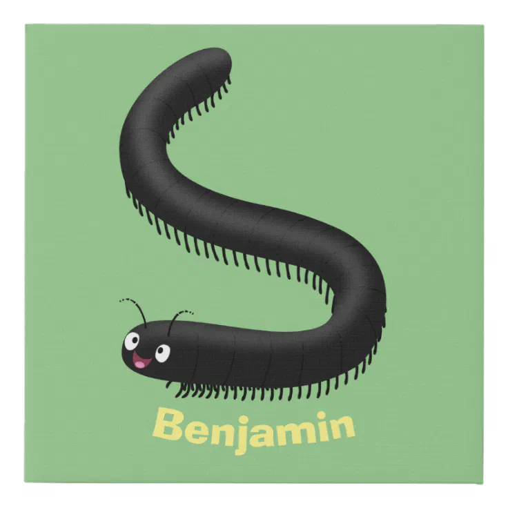 Cute millipede cartoon illustration faux canvas print | Zazzle