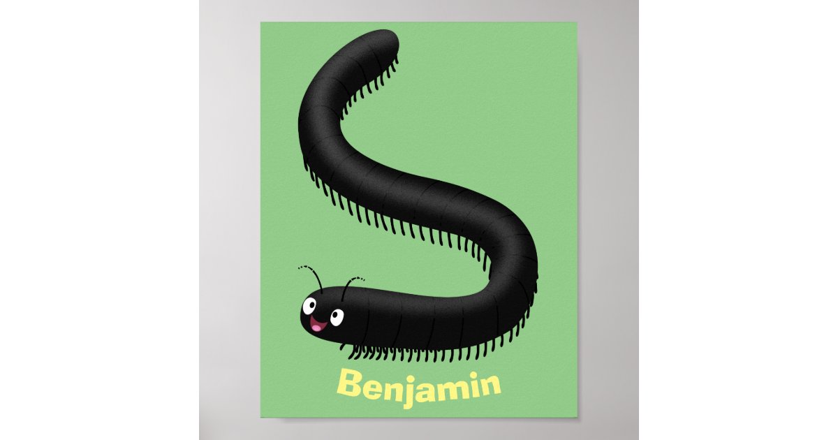 Cute millipede cartoon illustration poster | Zazzle