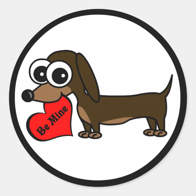 Cute Miniature Dachshund Holding Be Mine Heart Classic Round Sticker ...