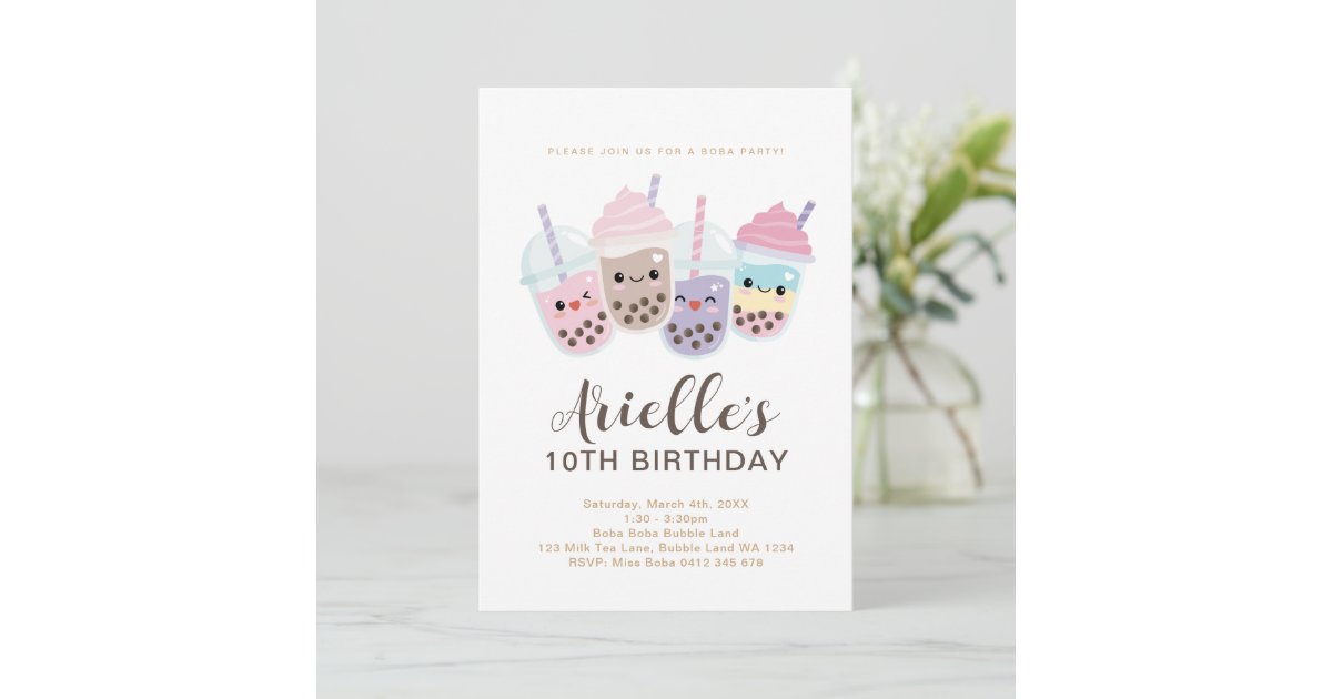 Cute Minimalist Boba Bubble Milk Tea Invitation | Zazzle