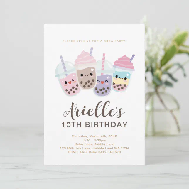 Cute Minimalist Boba Bubble Milk Tea Invitation | Zazzle