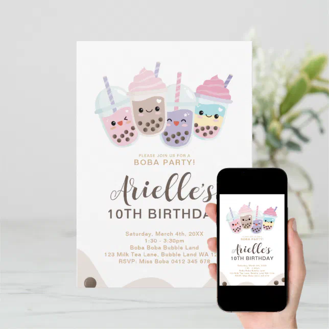 Cute Minimalist Boba Bubble Milk Tea Invitation | Zazzle