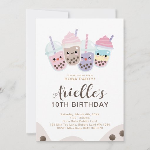 Cute Minimalist Boba Bubble Milk Tea Invitation | Zazzle
