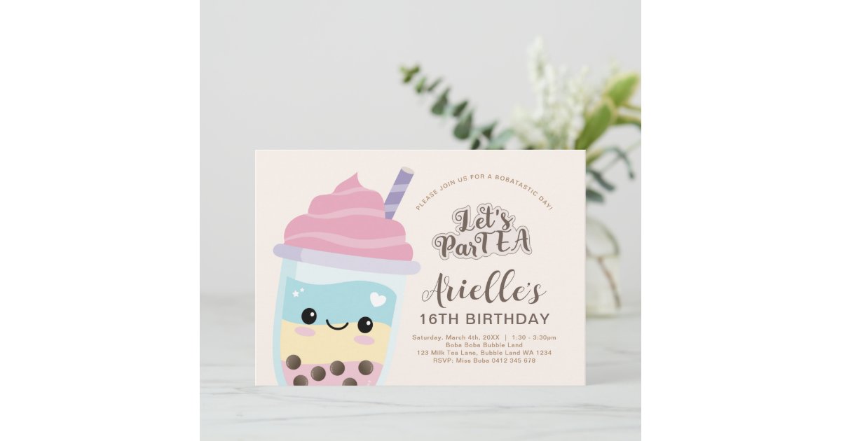 Cute Minimalist Boba Bubble Tea Birthday Invitatio Invitation | Zazzle