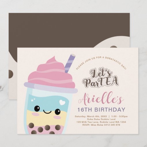 Cute Minimalist Boba Bubble Tea Birthday Invitatio Invitation | Zazzle