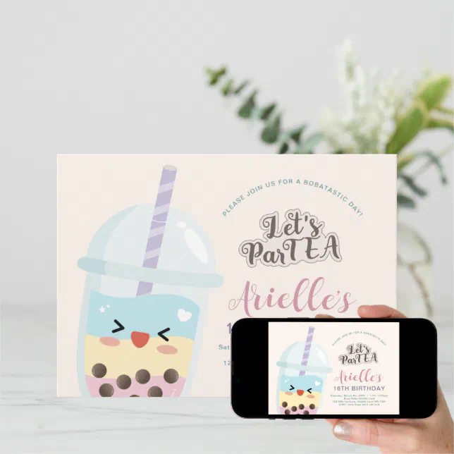 Cute Minimalist Boba Bubble Tea Birthday Invitation | Zazzle