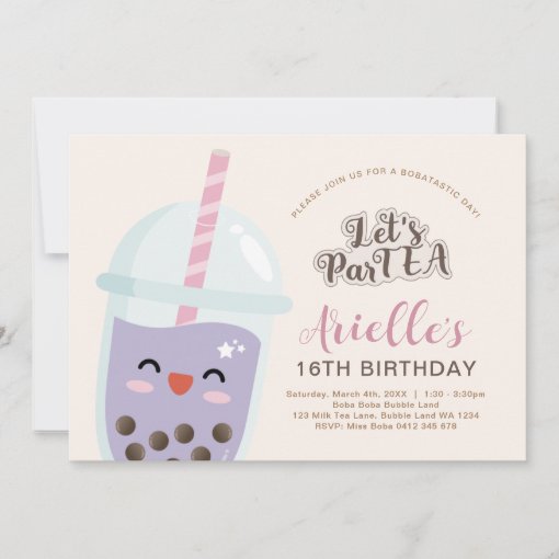 Cute Minimalist Boba Bubble Tea Birthday Invitation | Zazzle