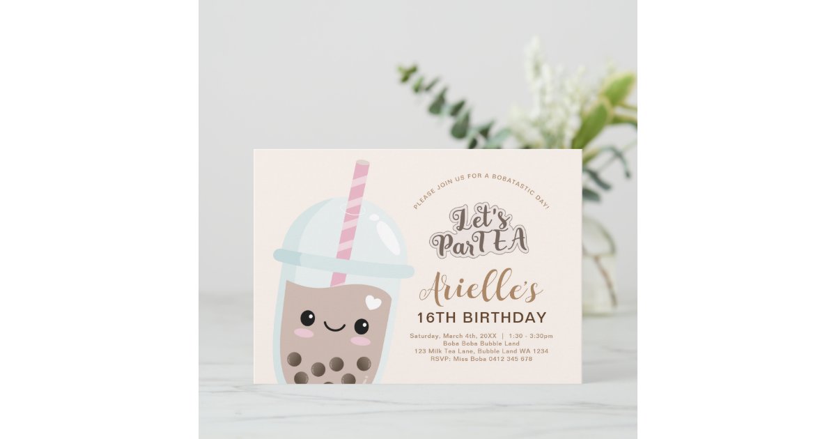 Cute Minimalist Boba Bubble Tea Birthday Invitation | Zazzle