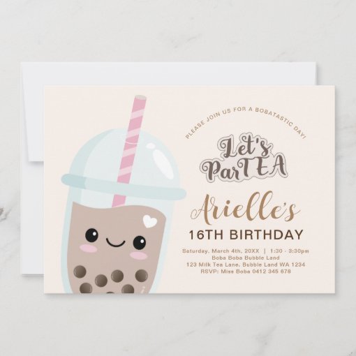 Cute Minimalist Boba Bubble Tea Birthday Invitation | Zazzle